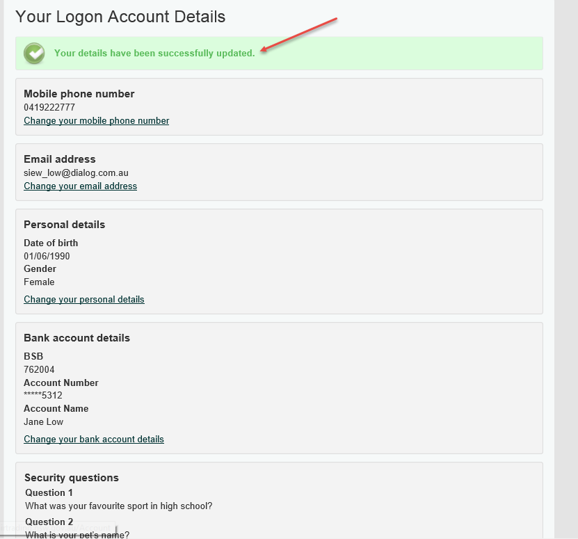 Help Detail - Manage Logon Account Details