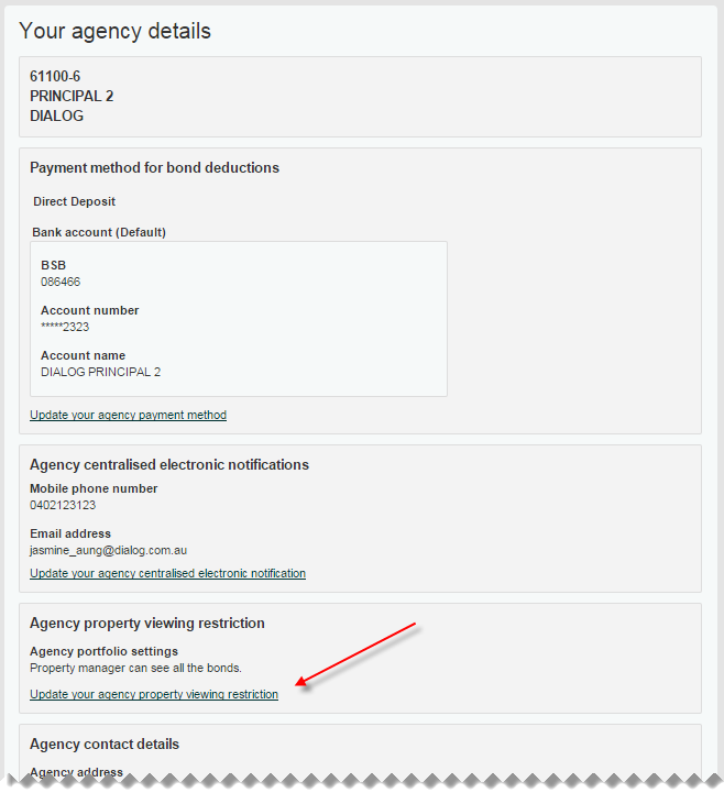 Help Detail - Manage Agency Details